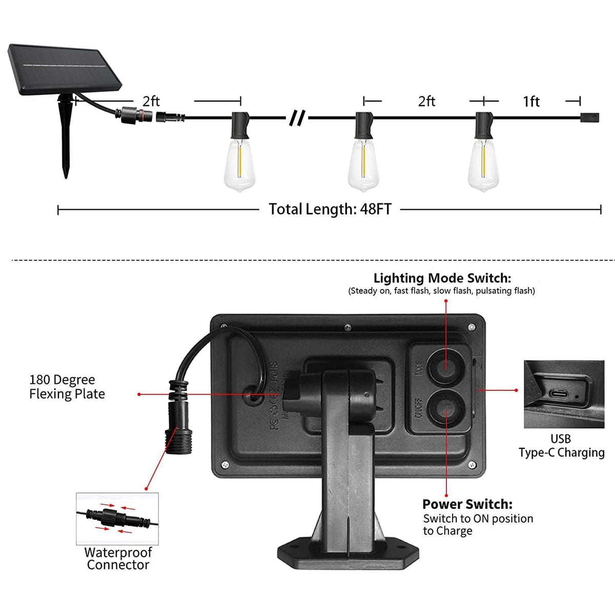 ST38 Solar String Lights, Solar Outdoor Lights – SUNTHIN